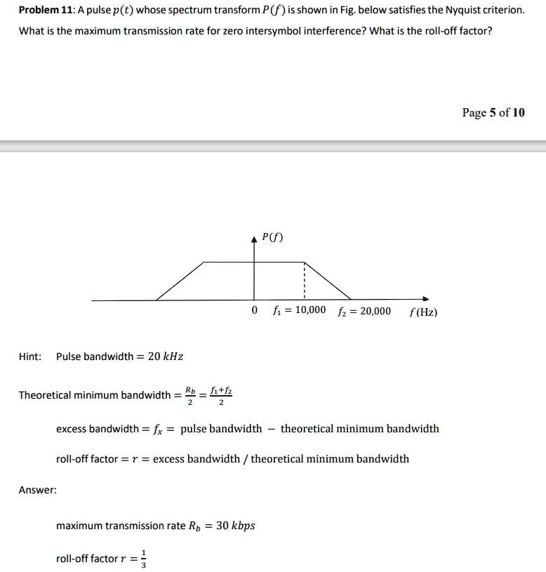 SOLVED: Problem 11: A pulse p(t) whose spectrum transform P(f) is shown in Fig: below satisfies ...