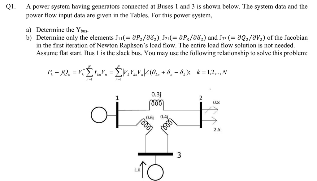 q1 a power system having generators connected at buses 1 and 3 is shown ...