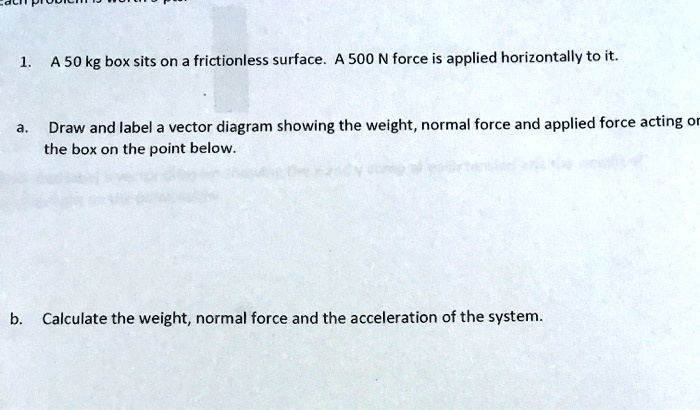 SOLVED: A 50 kg box sits on a frictionless surface A 500 N force is ...