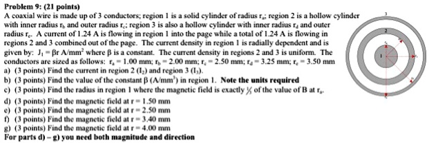 Problem 9: (21 points) A coaxial wire is made up of 3 conductors; region 1 is a solid cylinder ...