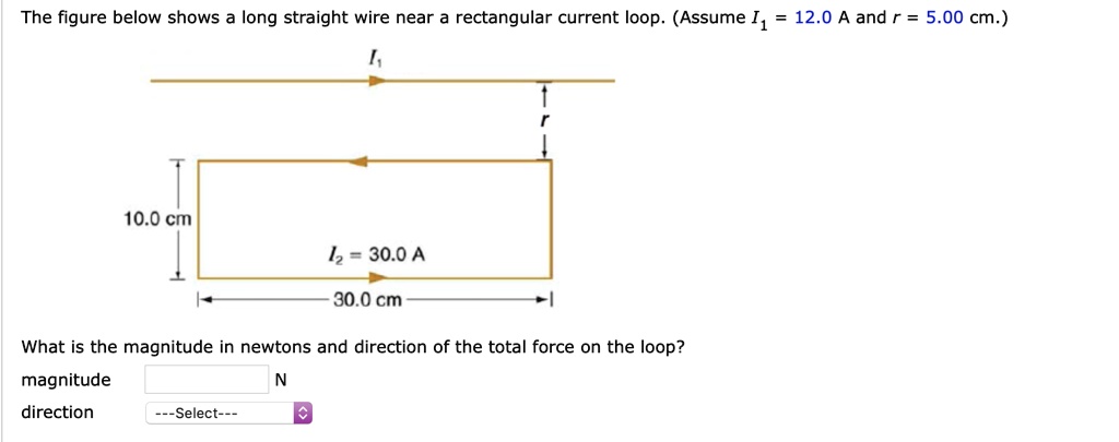 SOLVED: The figure below shows long straight wire near a rectangular current loop. (Assume I1 12 ...