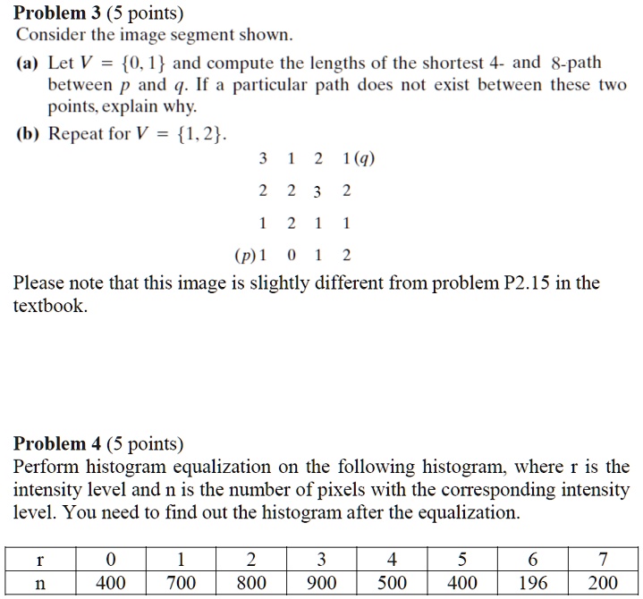 Problem 3 (5 points) Consider the image segment shown. (a) Let V = {0,1 ...