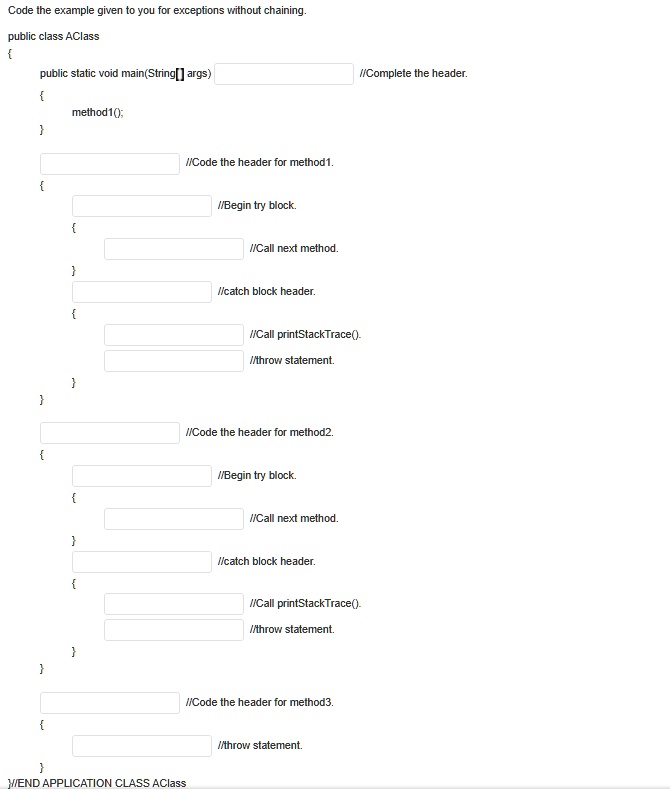 Solved Code The Example Given On Method Chaining Public Class Aclass Public Static Void Main