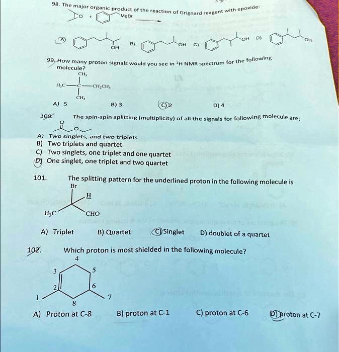 SOLVED: Texts: 98. The major organic product of the reaction of ...