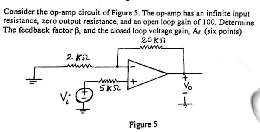 SOLVED: Consider the op-amp circuit of Figure 5.The op-amp has an infinite input resistance,zero ...
