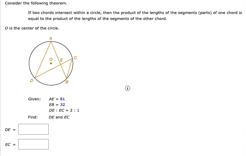 Consider the following theorem If two chords intersect within circle then the product of the ...