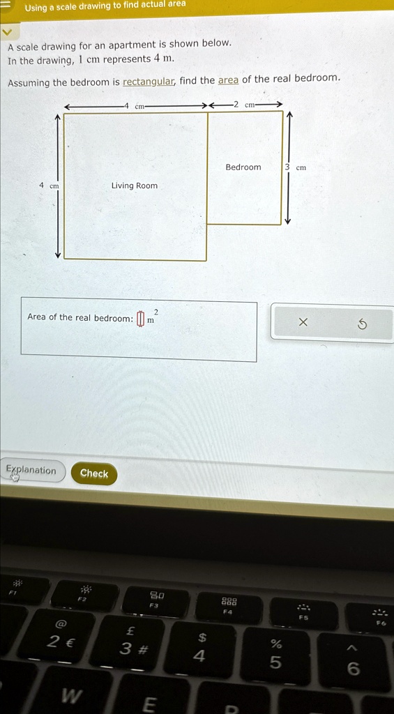 Using a scale drawing to find actual area A scale drawing for an ...