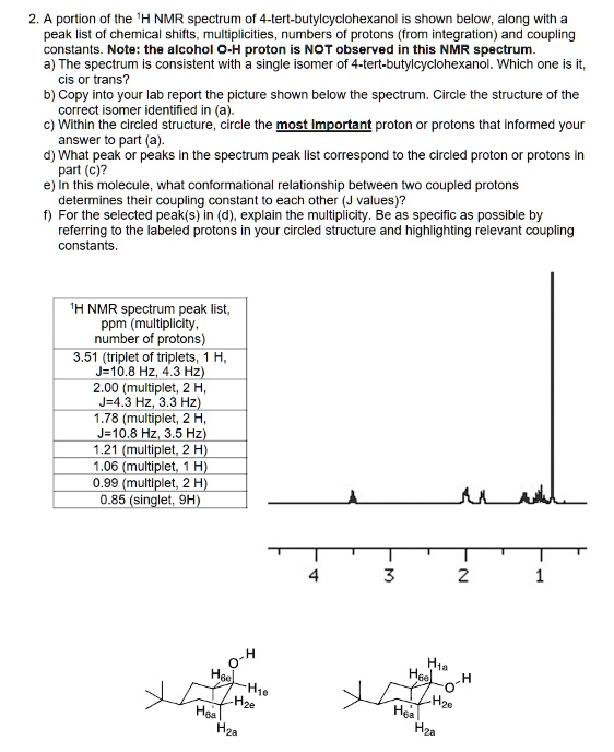 SOLVED: Portion of the NMR spectrum of 4-tert-butylcyclohexanol shown below, along with peak ...