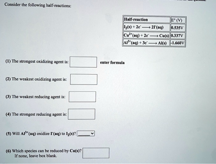 SOLVED: Consider the following half-reactions: Half-reaction 1z(s) + Ze ...