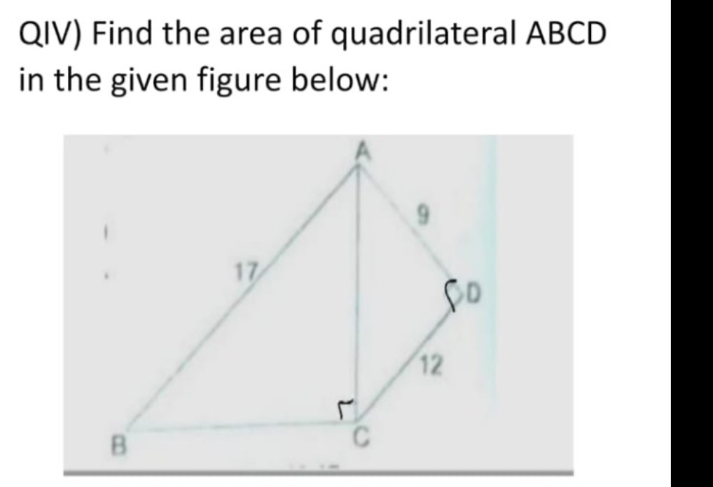 qiv find the area of quadrilateral a b c d in the given figure below