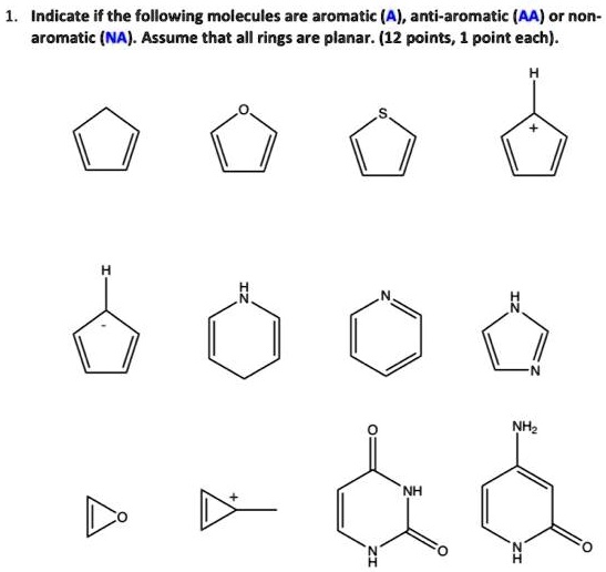 Indicate if the following molecules are aromatic a anti...