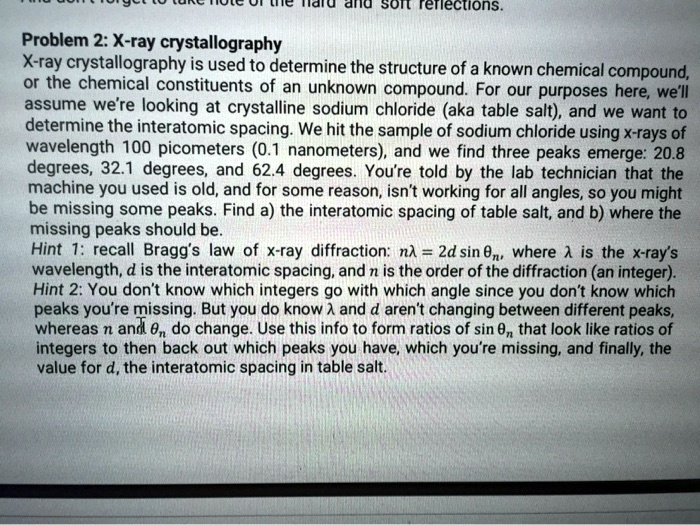 SOLVED:Taru alid Somt relections Problem 2: X-ray crystallography X-ray ...