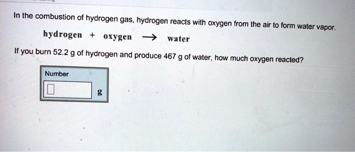 In the combustion of hydrogen gas, hydrogen reacts with oxygen from the air to form water vapor ...