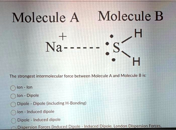 Molecule A Molecule B Na——S + H H The strongest intermolecular force ...