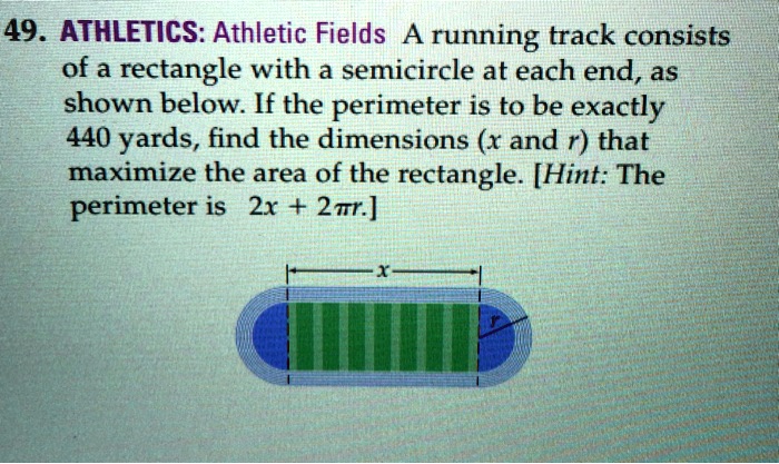 49. ATHLETICS: Athletic Fields A running track consists of a rectangle ...