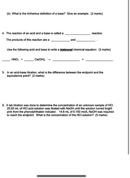 SOLVED: (6) What i5 the Arhenius definition 0f = base? Gie a example (2 ...