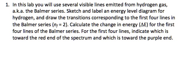 SOLVED: In this lab you will use several visible lines emitted from hydrogen gas, a.k.a. the ...