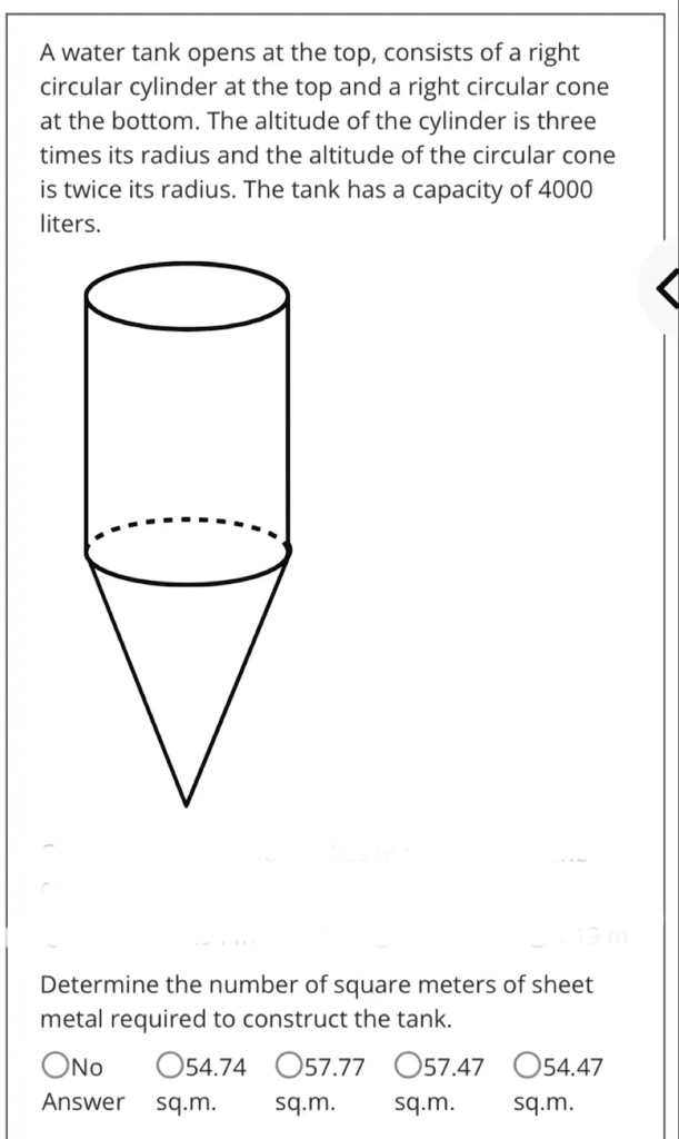 a water tank opens at the top consists of a right circular cylinder at ...