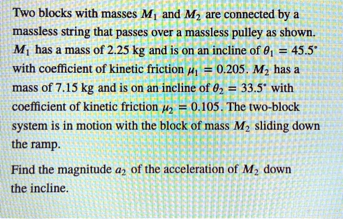 SOLVED: Two blocks with masses Mi and Mz are connected by a massless string that passes over a ...