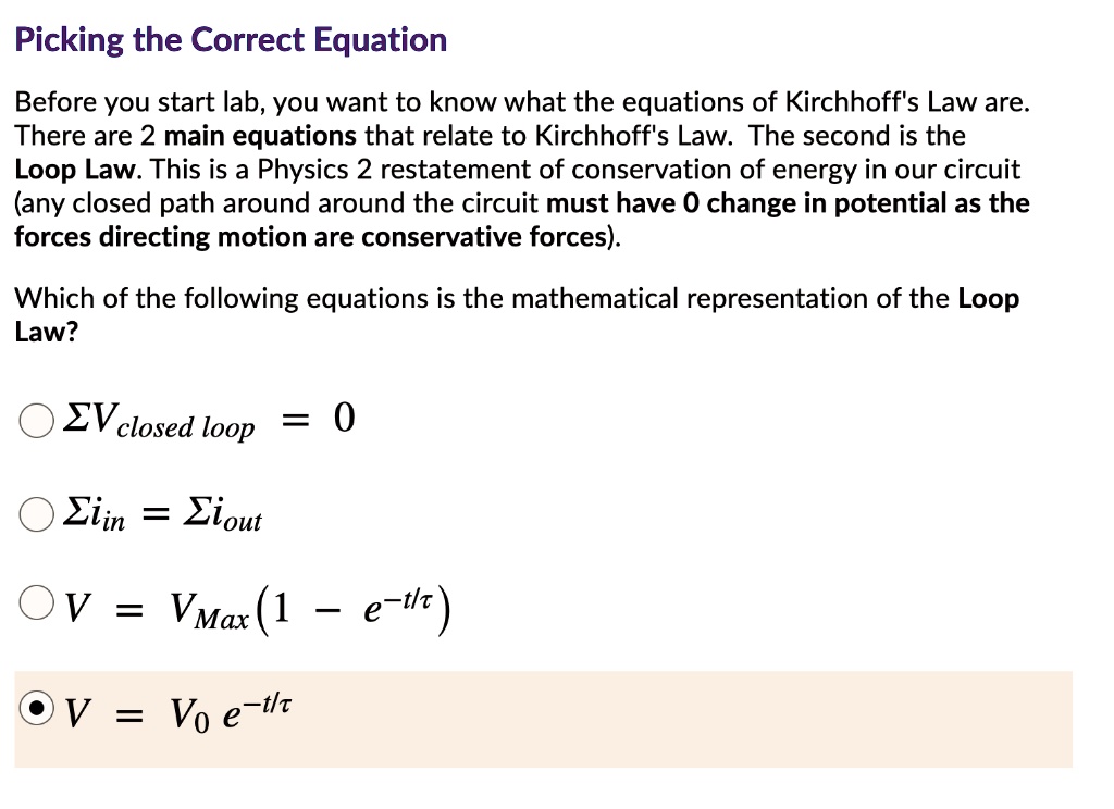 picking the correct equation before you start lab you want to know what the equations of ...