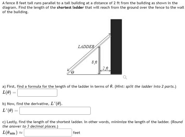 SOLVED: fence feet tall runs parallel to tall building at a distance of ...