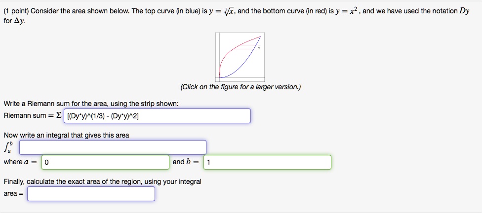 SOLVED: Consider the area shown below: The top curve (in blue) is Y = âˆšx, and the bottom curve ...