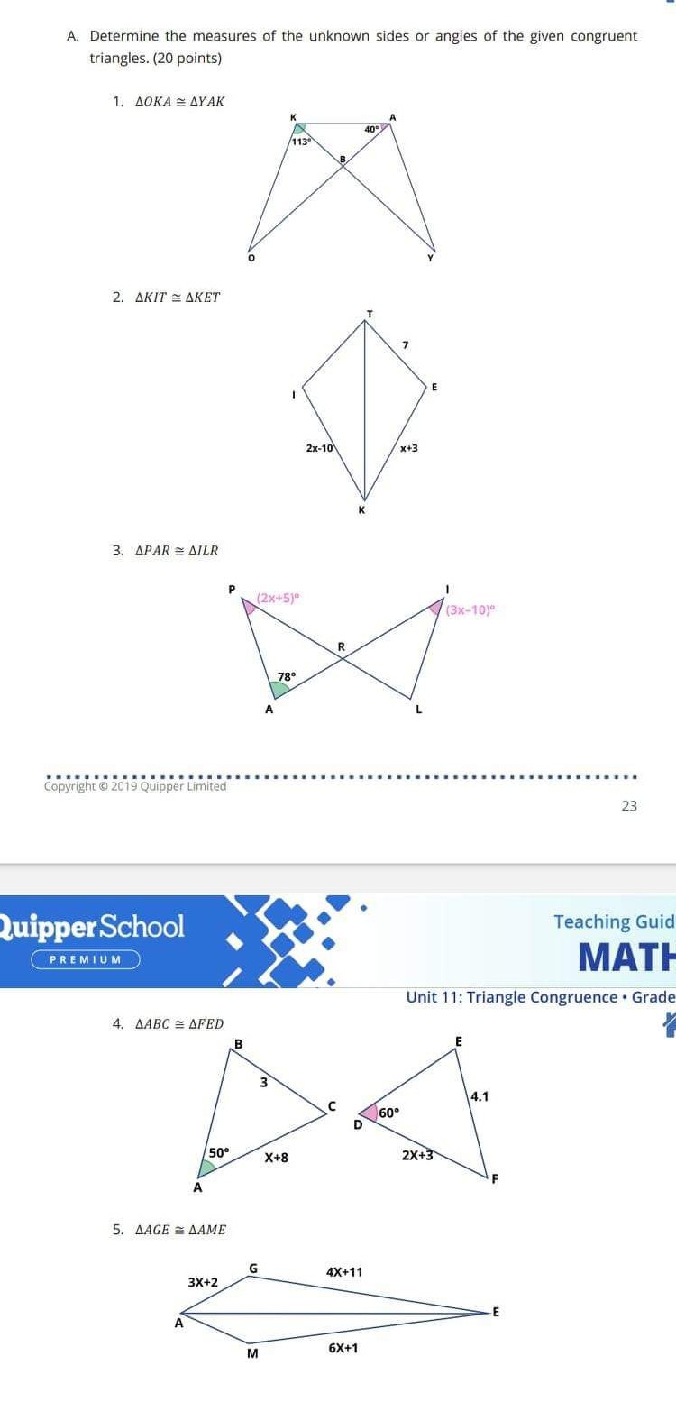 SOLVED: A. Determine the measures of the unknown sides or angles of the ...