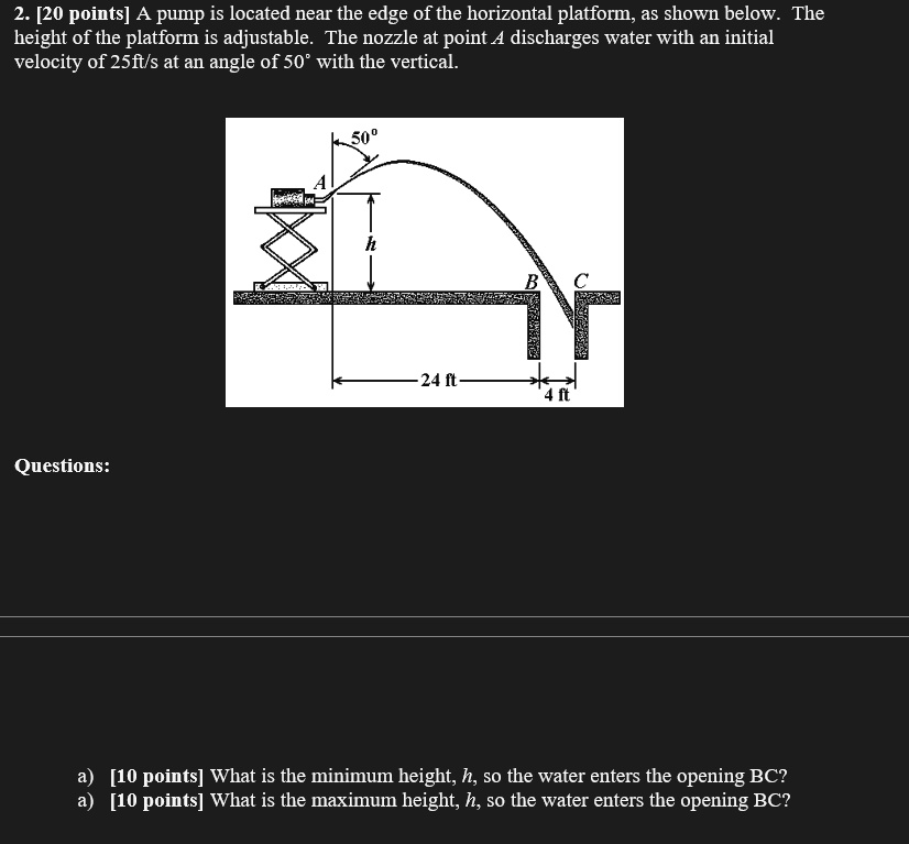 SOLVED: 2.[20 points] A pump is located near the edge of the horizontal platform,as shown below ...