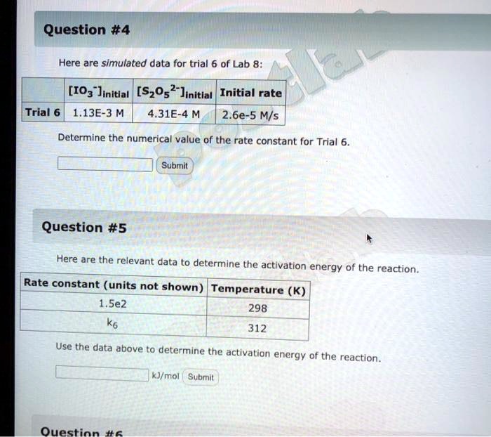 Solved Question 4 Here Are Simulated Data For Trial 6 Of Lab 8 Io3 0567