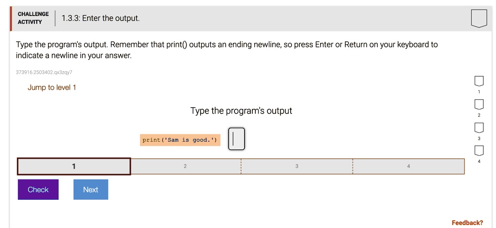 Challenge Activity 133 Enter The Output Type The Programs Output Remember That Print Outputs An