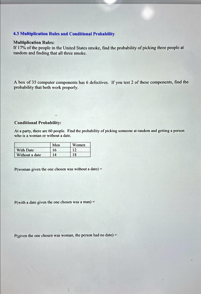 43 multiplication rules and conditional probability multiplication ...