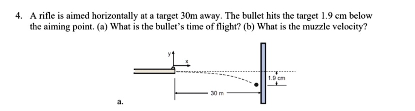 [GET ANSWER] 4. A rifle is aimed horizontally at a target 30m away. The ...