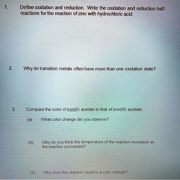 SOLVED: Define oxidation and reduction. Write the oxidation and ...