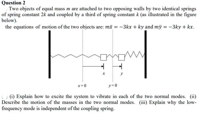 SOLVED: Question2 Two objects of equal mass m are attached to two opposing walls by two ...