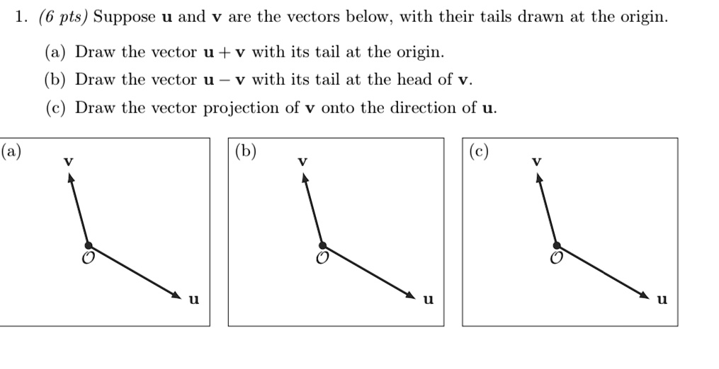 SOLVED:(6 pts) Suppose u and v are the vectors below with their tails ...