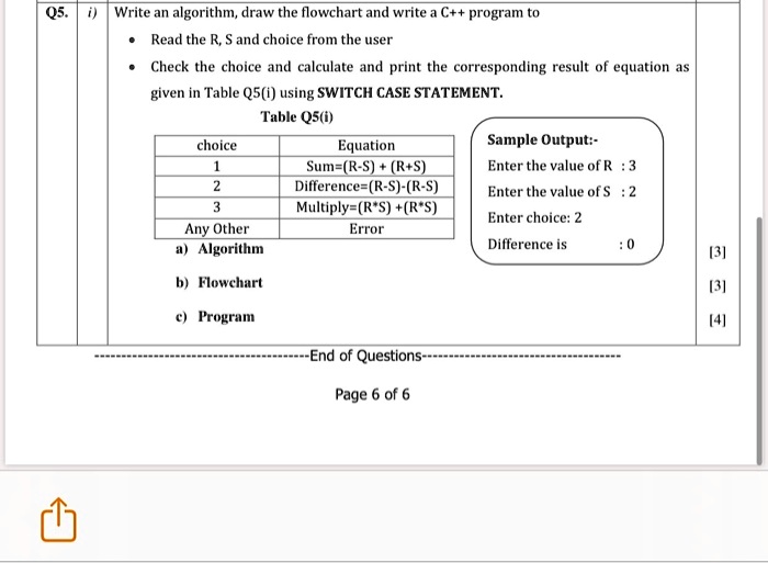 Solved Q5 I Write An Algorithm Draw The Flowchart And Write A C Program To Read The R S 4552