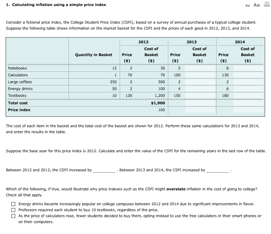 consider a fictional price index the college student price index cspi ...