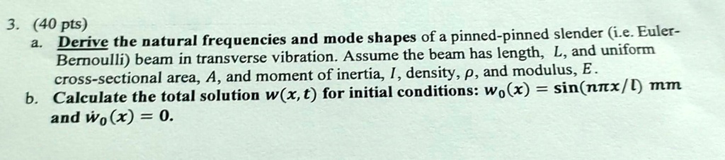 SOLVED: 3.40pts a. Derive the natural frequencies and mode shapes of a pinned-pinned slender (i ...