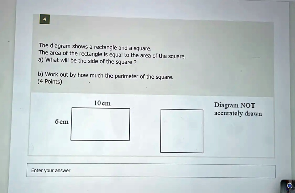 SOLVED: The diagram shows a rectangle and a square; The area of the ...