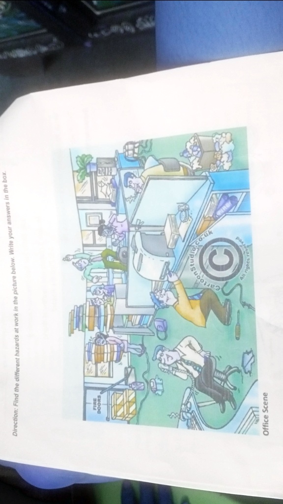 SOLVED: Find the different hazards at work in the picture below. Write ... SOLVED: Find the different hazards at work in the picture below. Write ...