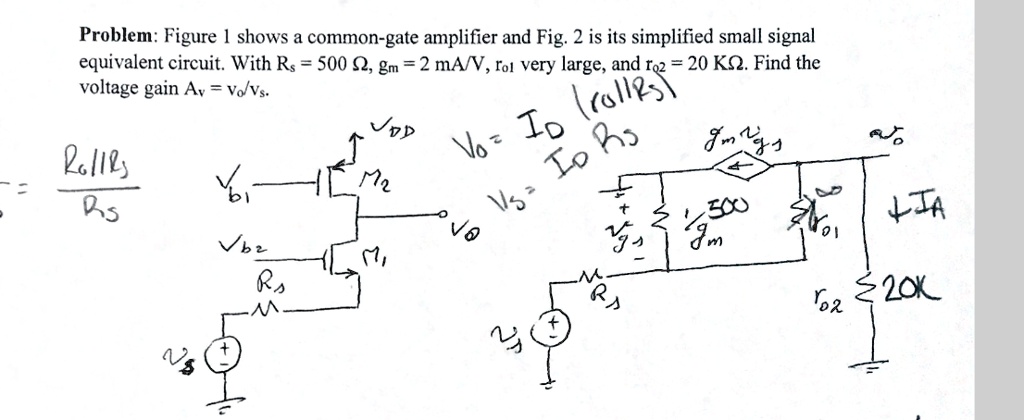 [GET ANSWER] Problem: Figure 1 shows a common-gate amplifier and Fig. 2 is its simplified small ...