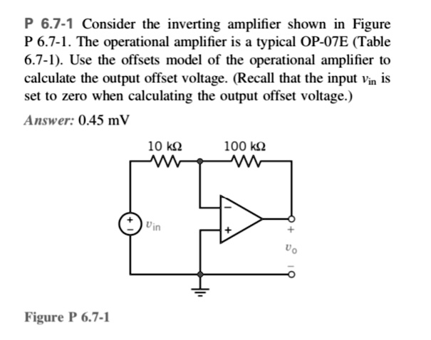 SOLVED: P 6.7-1 Consider the inverting amplifier shown in Figure P 6.7 ...