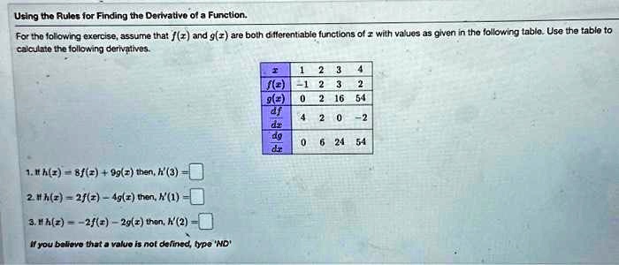 SOLVED: Texts: Using the Rules for Finding the Derivative of a Function ...