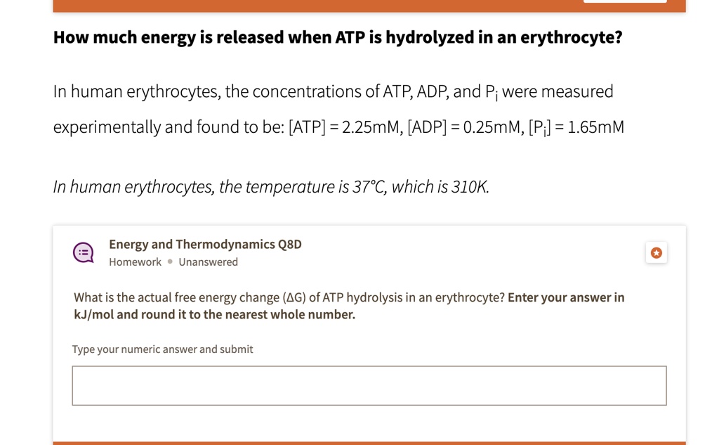 In cells, energy is harnessed from ATP hydrolysis. This reaction is ...