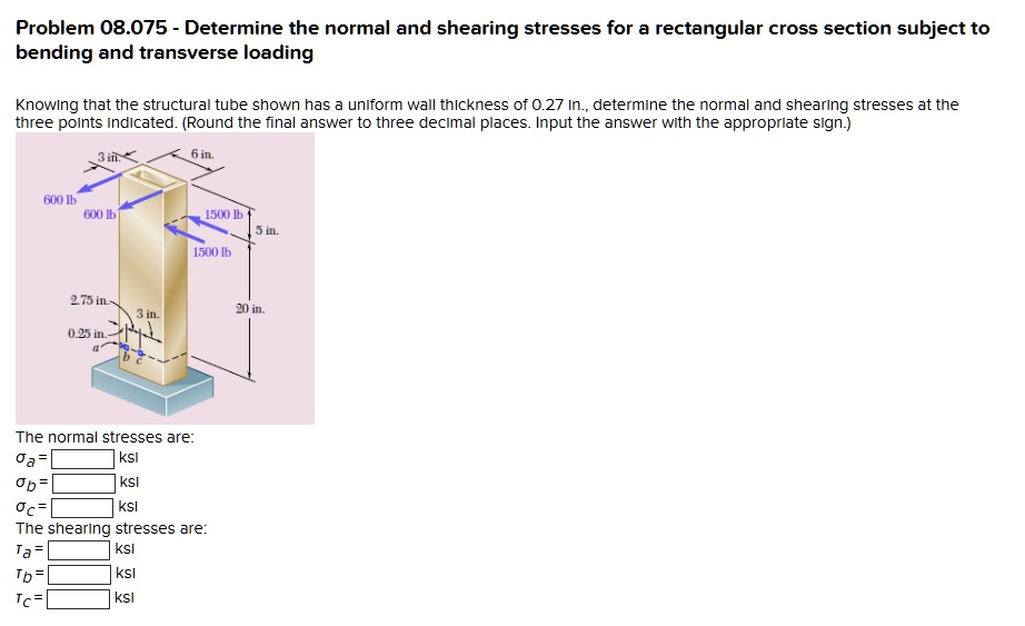 problem 08075 determine the normal and shearing stresses for a ...