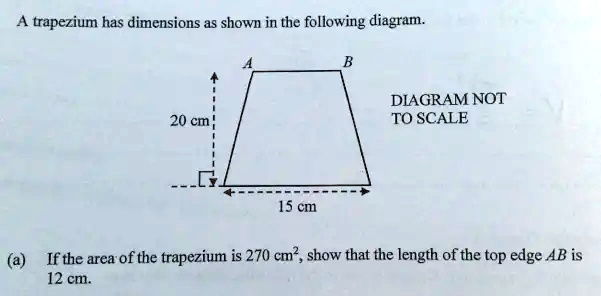 SOLVED: A trapezium has dimensions as shown in the following diagram: DIAGRAM NOT TO SCALE 20 cm ...