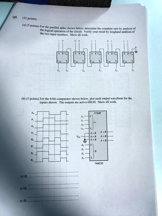 Q5 22 Points B 5 Points For The 4 Bit Comparator Shown Below