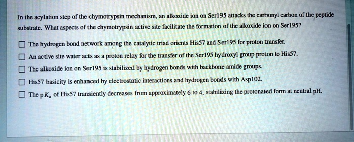 SOLVED: In the acylation step of the chymotrypsin mechanism, alkoxide ...
