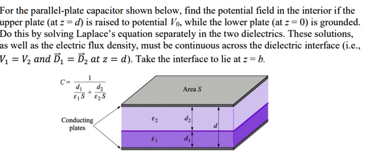 for the parallel plate capacitor shown below find the potential field ...
