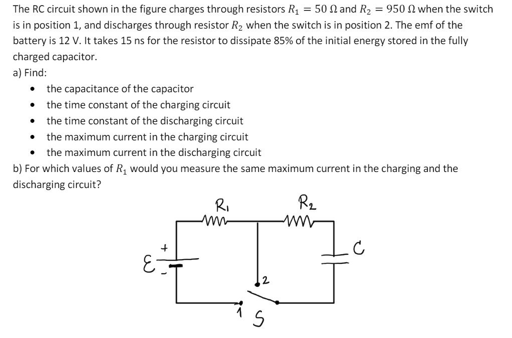 The RC circuit shown in the figure charges through resistors R1 = 50 Ω ...